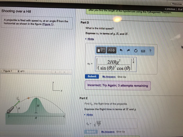 Solved A Projectile Is Fired With Speed V 0 At An Angle