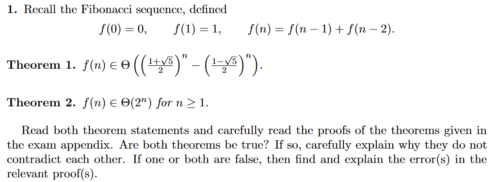 Solved 1. Recall the Fibonacci sequence, defined f(0) = 0, | Chegg.com