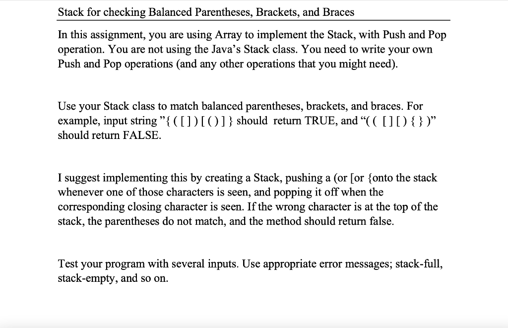 Solved Stack for checking Balanced Parentheses, Brackets, | Chegg.com