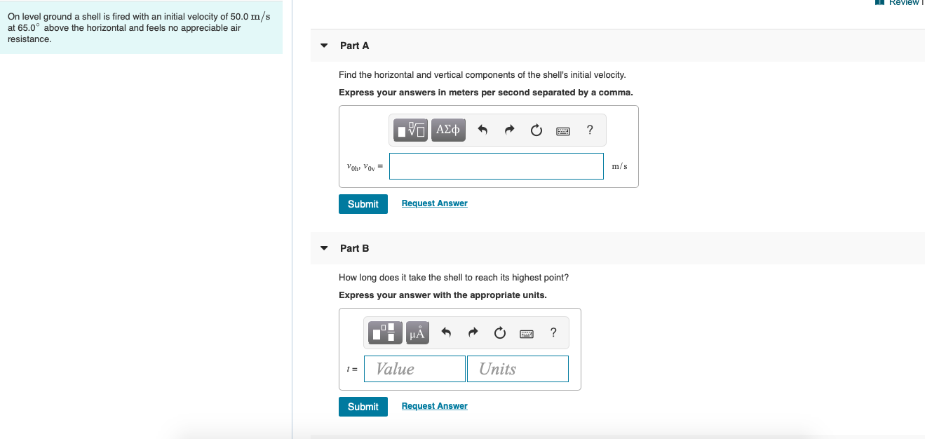 Solved Review On level ground a shell is fired with an | Chegg.com