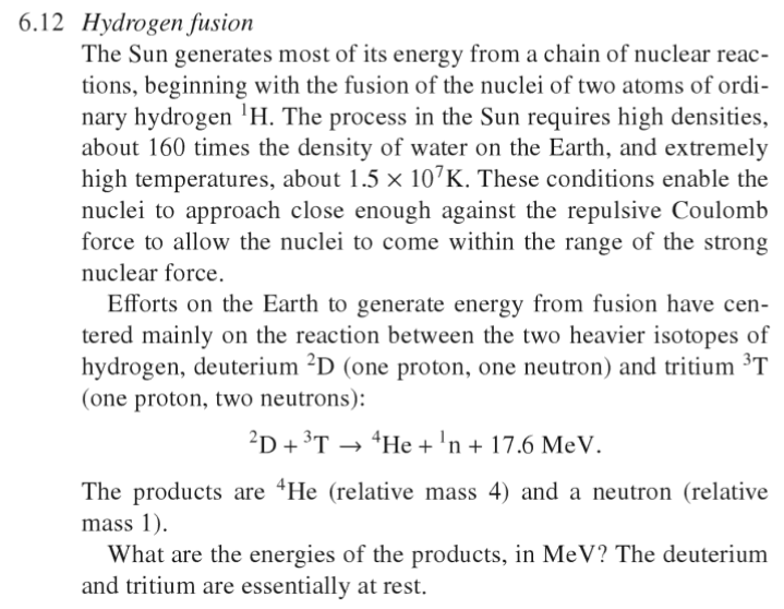 Solved 6.12 Hydrogen fusion The Sun generates most of its | Chegg.com