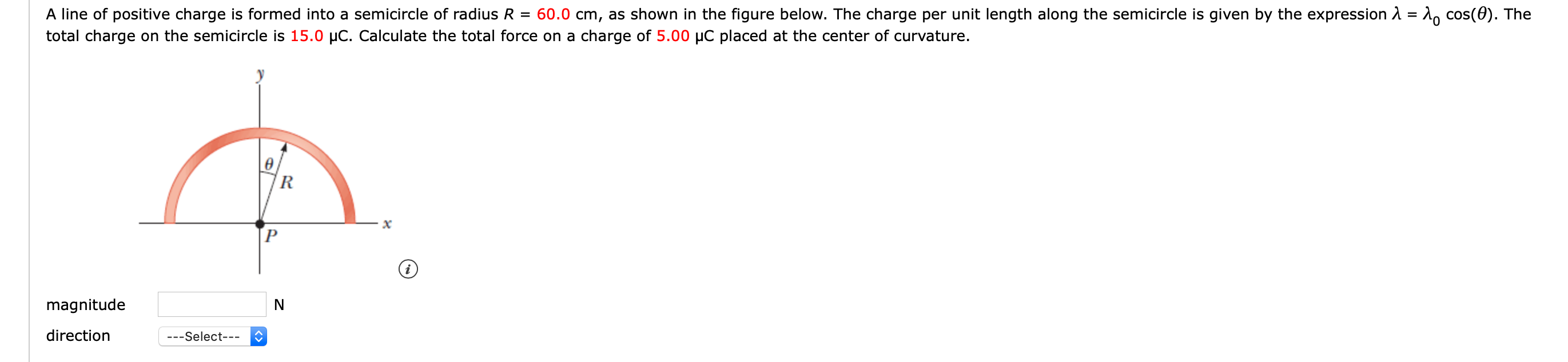 Solved A line of positive charge is formed into a semicircle | Chegg.com