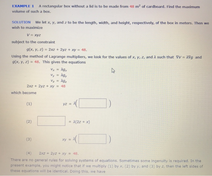 Solved EXAMPLE 1 A rectangular box without a lid is to be | Chegg.com