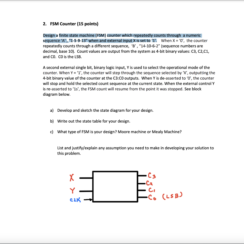 Solved Design A Finite State Machine Fsm Counter Which 