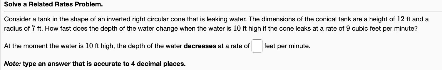 Solved Solve a Related Rates Problem. Consider a tank in the | Chegg.com