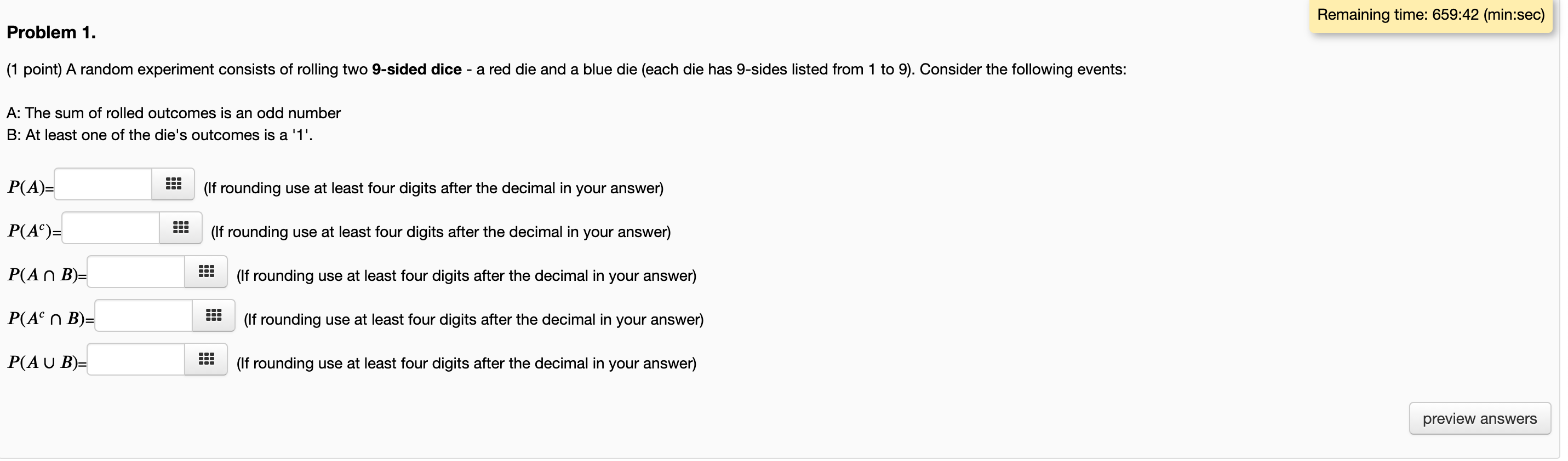 Solved Remaining time: 659:42 (min:sec) Problem 1. (1 point) | Chegg.com