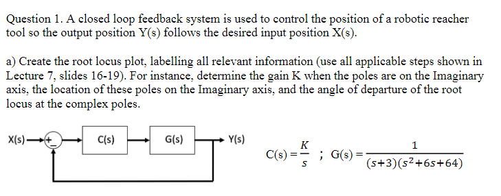 Solved Question 1. A closed-loop feedback system is used to | Chegg.com