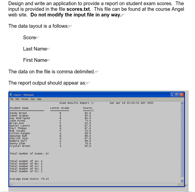 Solved Design and write an application to provide a report | Chegg.com
