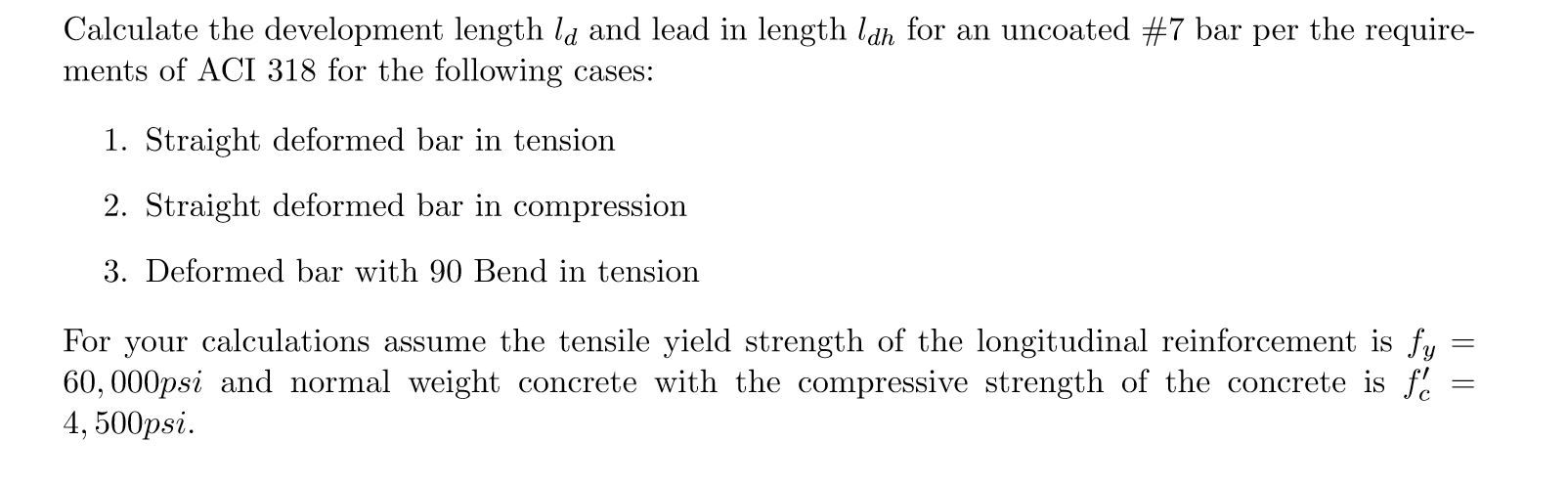 Solved Calculate the development length Ld and lead in | Chegg.com