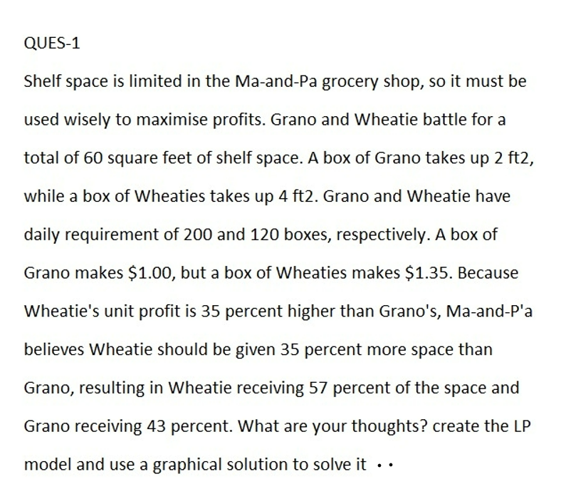 Solved QUES-1 Shelf space is limited in the Ma-and-Pa | Chegg.com