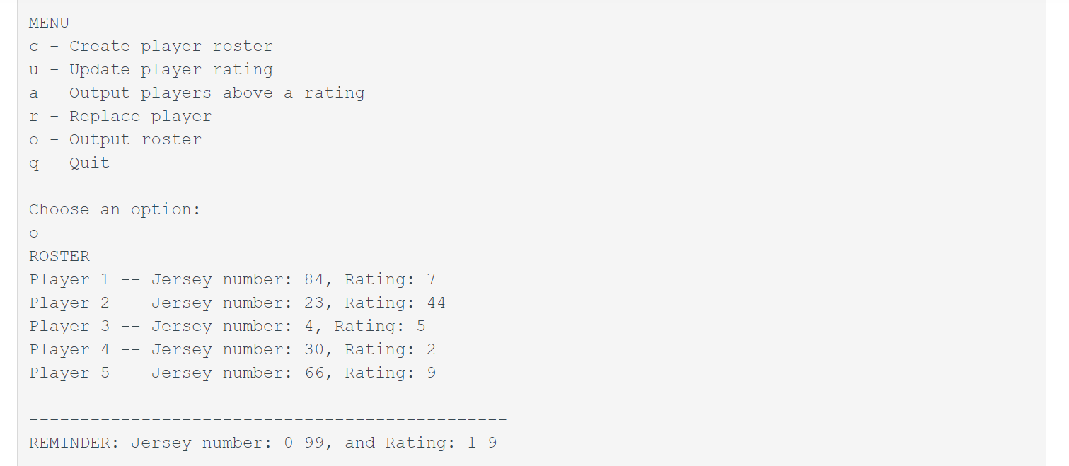 Solved 7.32 Ch 7 - Program: Soccer team roster with Class | Chegg.com
