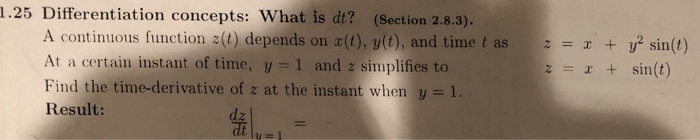 Solved 1.25 Differentiation concepts: What is dt? (Section | Chegg.com