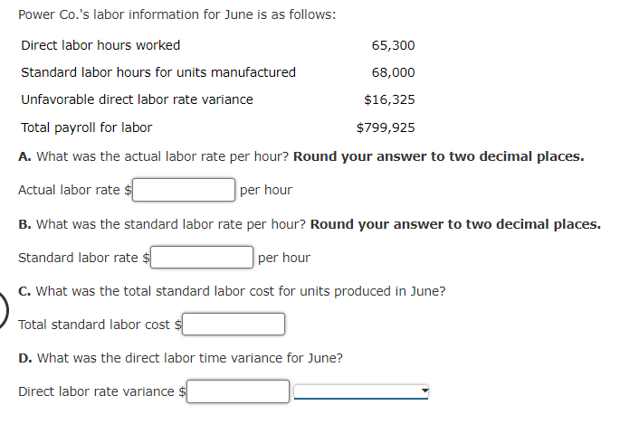 Solved Power Co.'s labor information for June is as follows: | Chegg.com