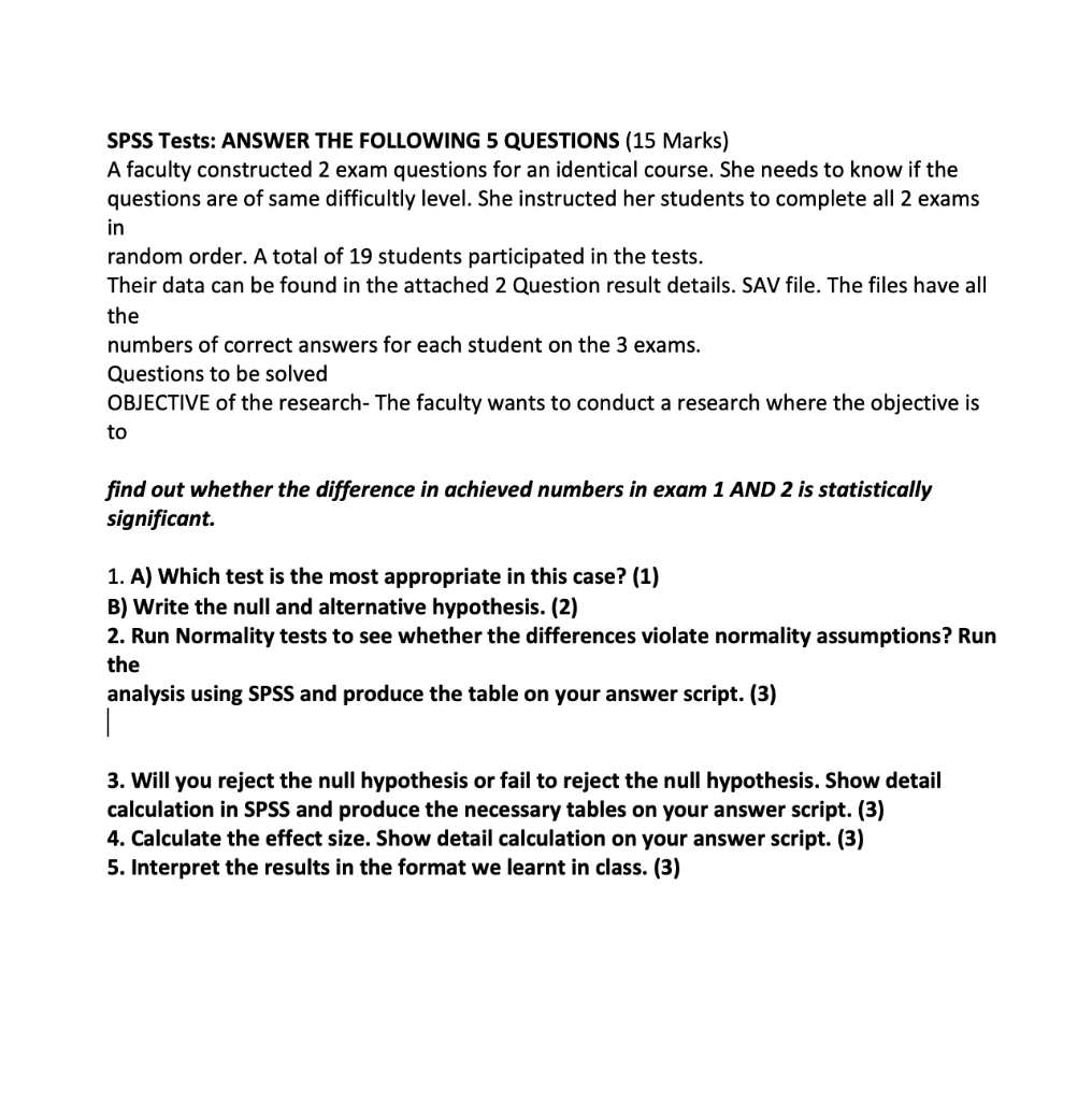SPSS Tests: ANSWER THE FOLLOWING 5 QUESTIONS (15 | Chegg.com