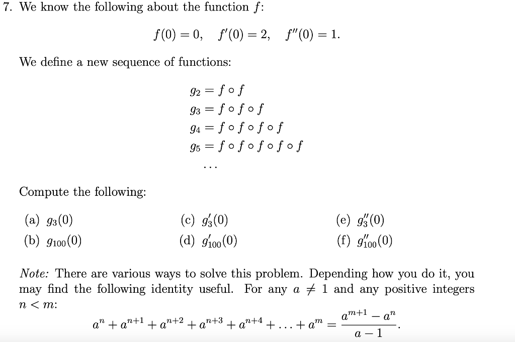 Solved 7. We know the following about the function f: f(0) = | Chegg.com