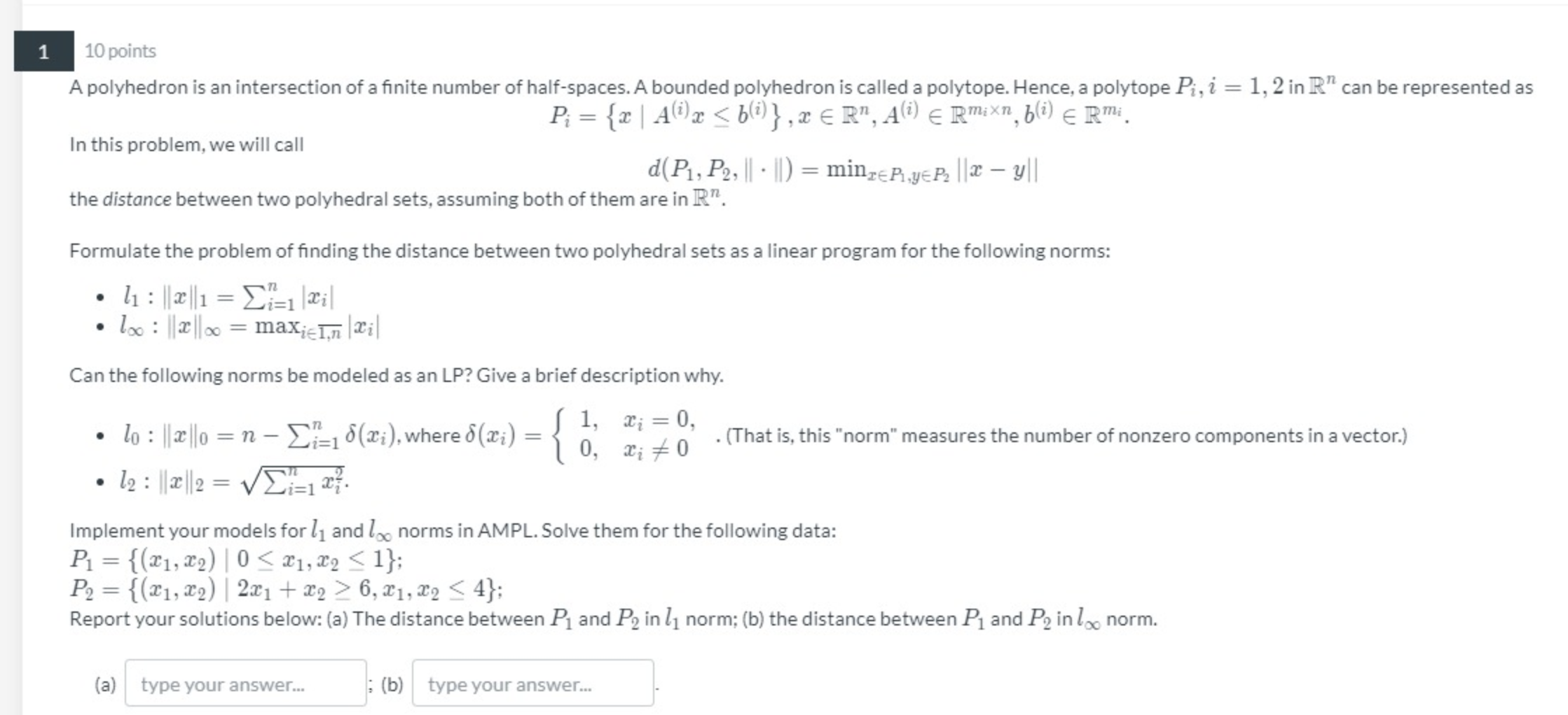 Solved 1 10 points A polyhedron is an intersection of a | Chegg.com