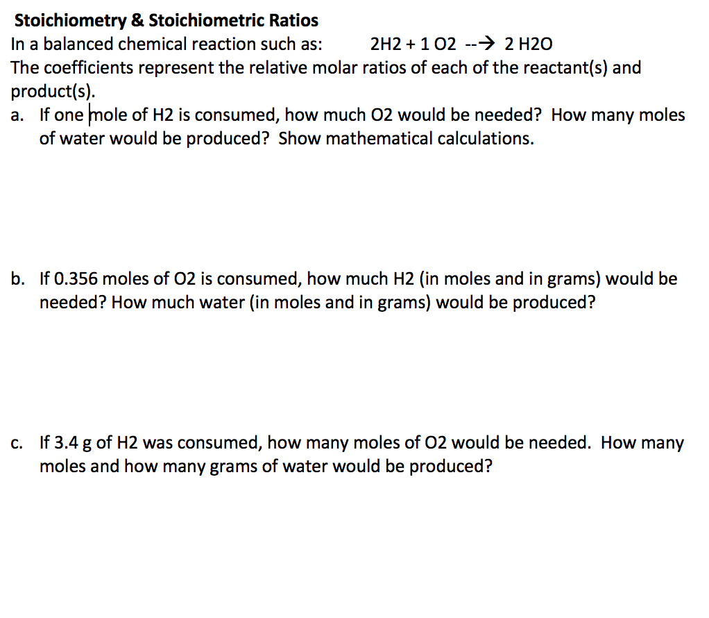Solved Stoichiometry & Stoichiometric Ratios In a balanced | Chegg.com
