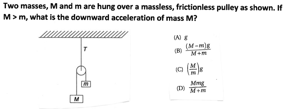 Solved Two masses, M and m are hung over a massless, | Chegg.com