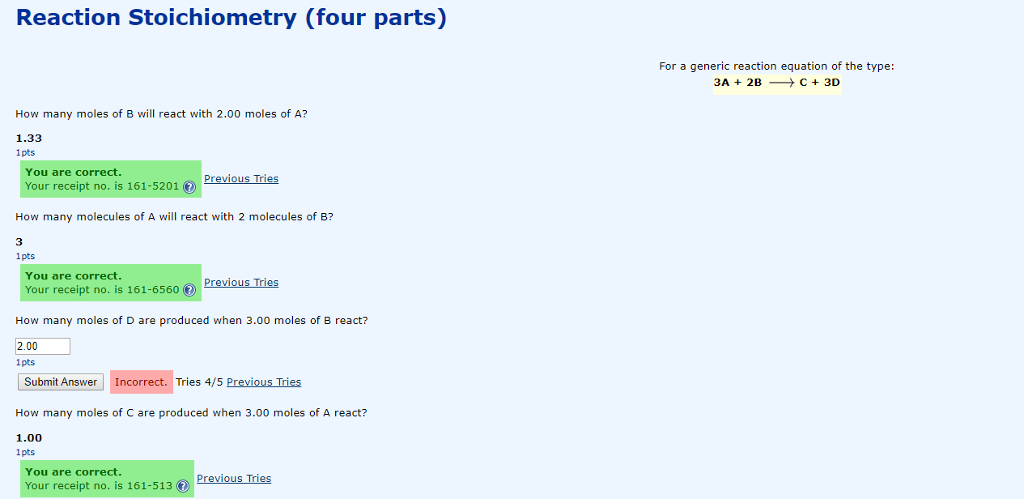 Solved Reaction Stoichiometry (four parts) For a generic | Chegg.com