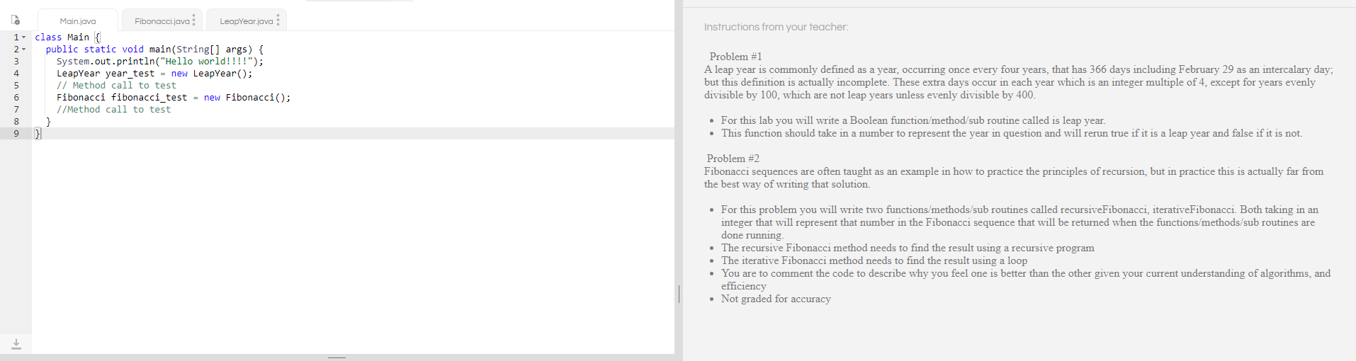 Solved Instructions from your teacher. 3 Main.java | Chegg.com
