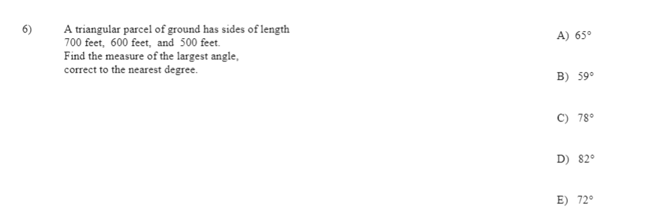 Solved 6) A) 65° A triangular parcel of ground has sides of | Chegg.com