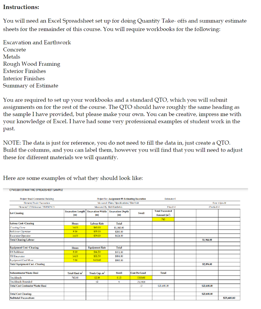 Instructions: You will need an Excel Spreadsheet set | Chegg.com