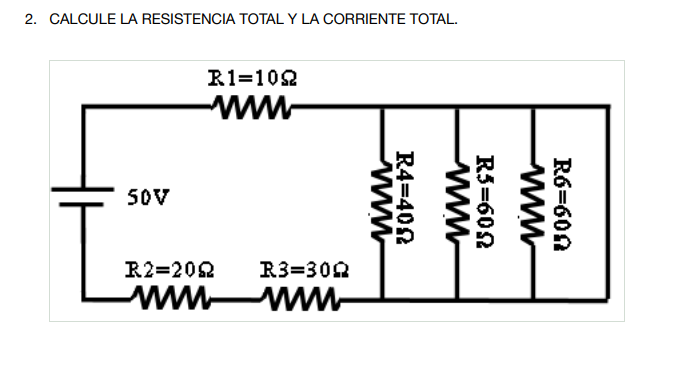 Solved 2. CALCULE LA RESISTENCIA TOTAL Y LA CORRIENTE TOTAL. | Chegg.com