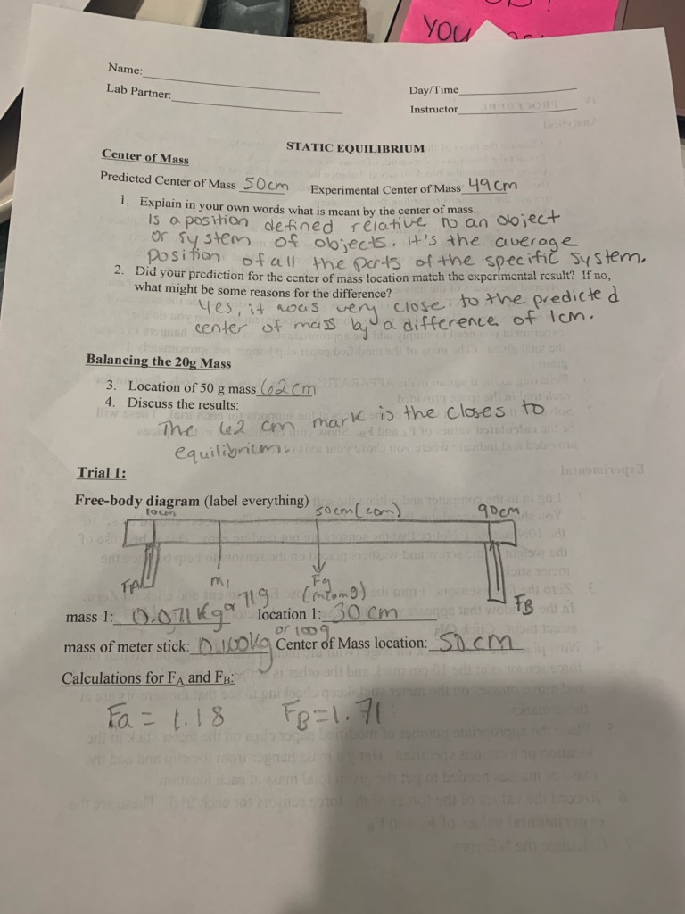 Solved You Name: Lab Partner Day/Time Instructor STATIC | Chegg.com