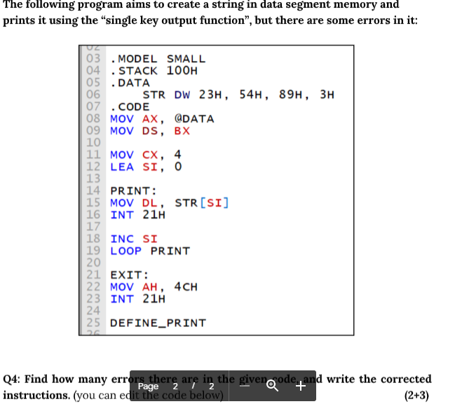 Solved The following program aims to create a string in data | Chegg.com