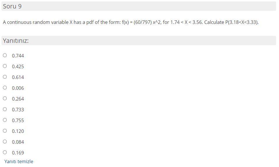 Solved Soru 9 A continuous random variable X has a pdf of | Chegg.com