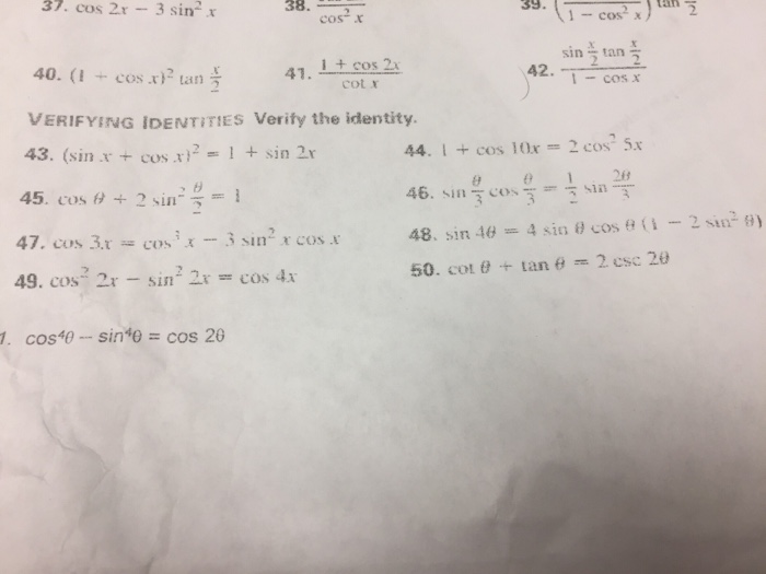 Solved VERIFYING IDENTITIES Verity the identity. 44. I cos | Chegg.com