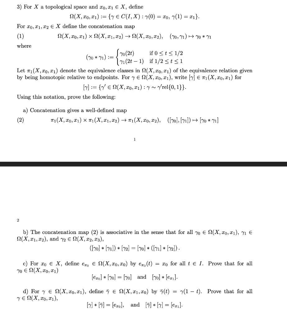 Solved 3) For X a topological space and x0,x1∈X, define | Chegg.com