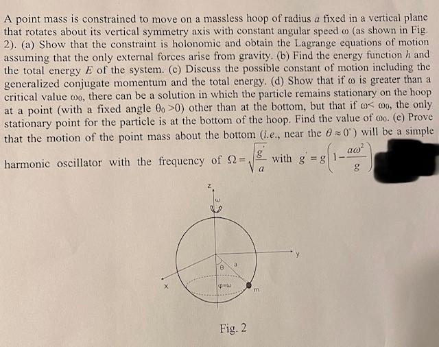 A point mass is constrained to move on a massless | Chegg.com