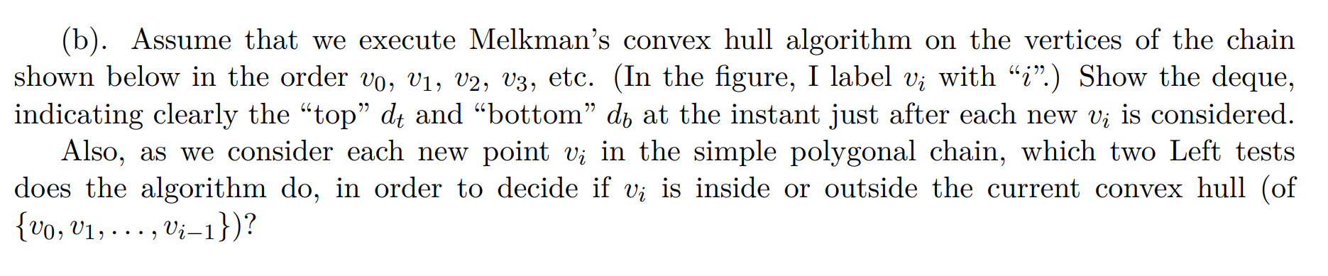 Solved (b). Assume that we execute Melkman's convex hull | Chegg.com