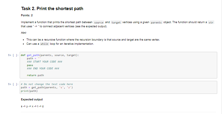 Solved Task 2. Print the shortest path Points: 2 Implement a | Chegg.com
