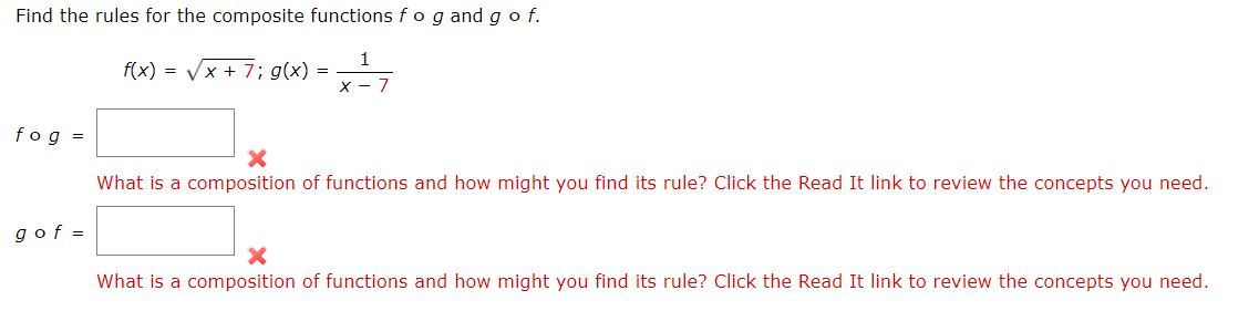 Solved Find the rules for the composite functions fog and go | Chegg.com