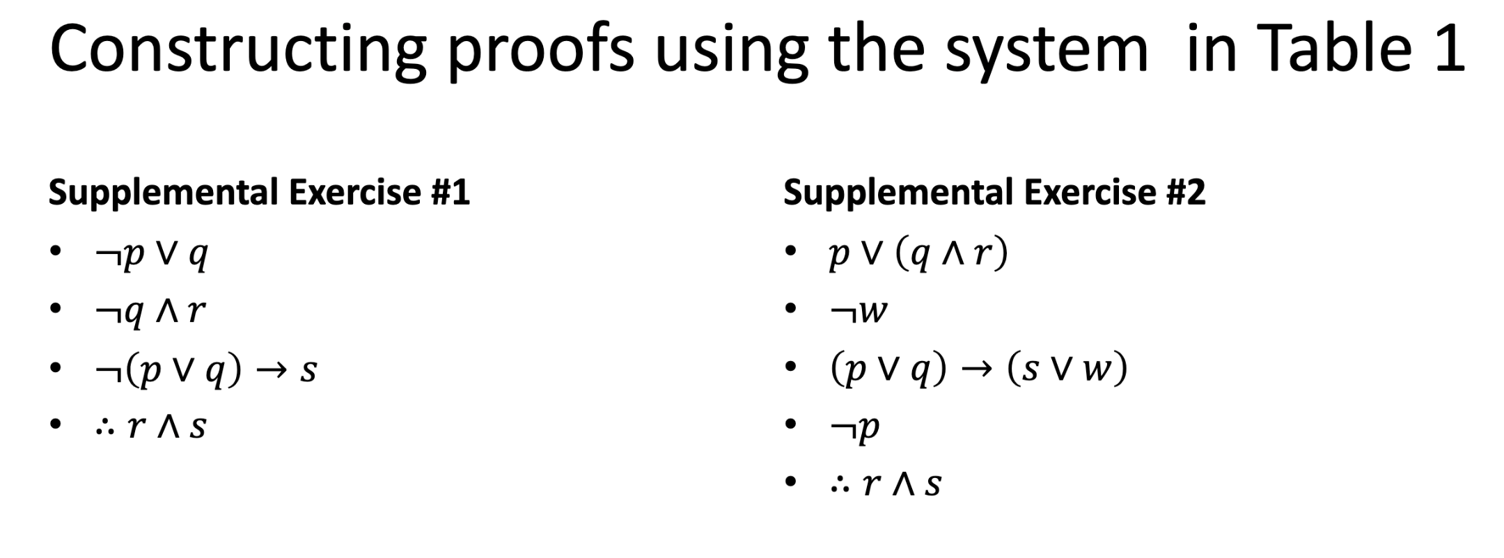 Constructing proofs using the system in Table 1 \( | Chegg.com