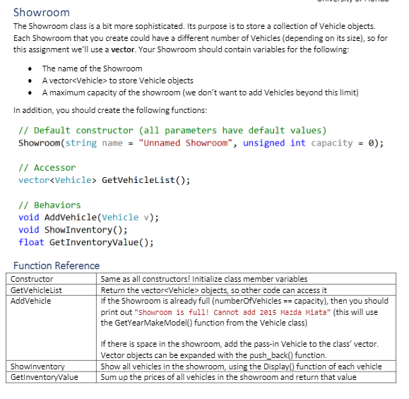 Solved I need help with the Showroom.h and Showroom.cpp | Chegg.com