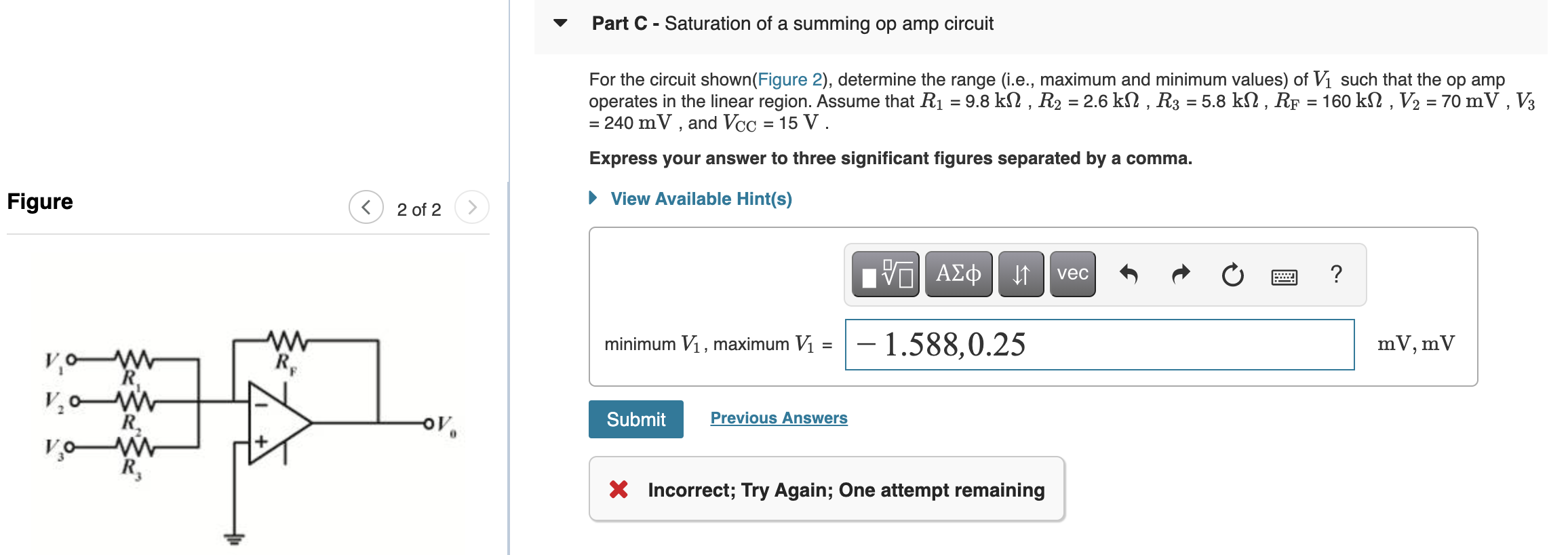 Solved Part C - Saturation of a summing op amp circuit For | Chegg.com