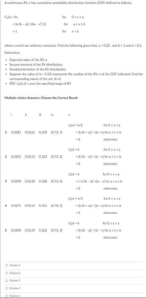 Solved A continuous RV, x has cumulative probability | Chegg.com