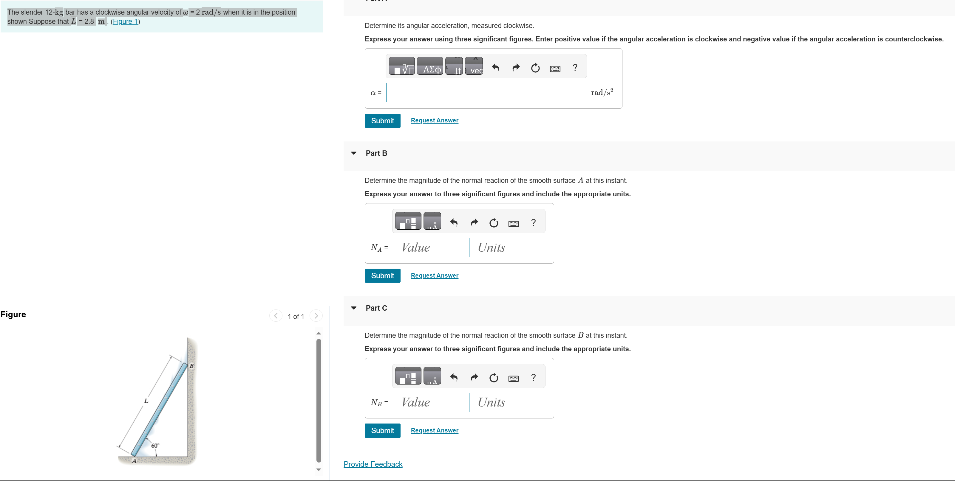 Solved The slender 12-kg ﻿bar has a clockwise angular | Chegg.com
