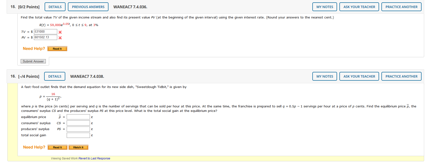 Solved 15. [0/2 points) DETAILS PREVIOUS ANSWERS WANEAC7 | Chegg.com