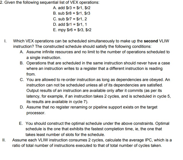 2. Given the following sequential list of VEX | Chegg.com
