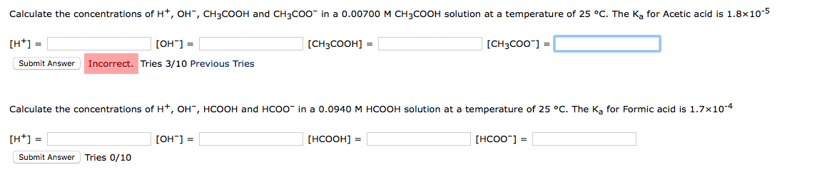 Solved Calculate the concentrations of H+, OH, CH3COOH and | Chegg.com