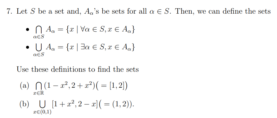 Solved 7. Let S be a set and, Aa's be sets for all a E S. | Chegg.com