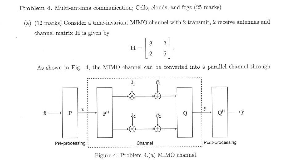 a) (12 marks) Consider a time-invariant MIMO channel | Chegg.com