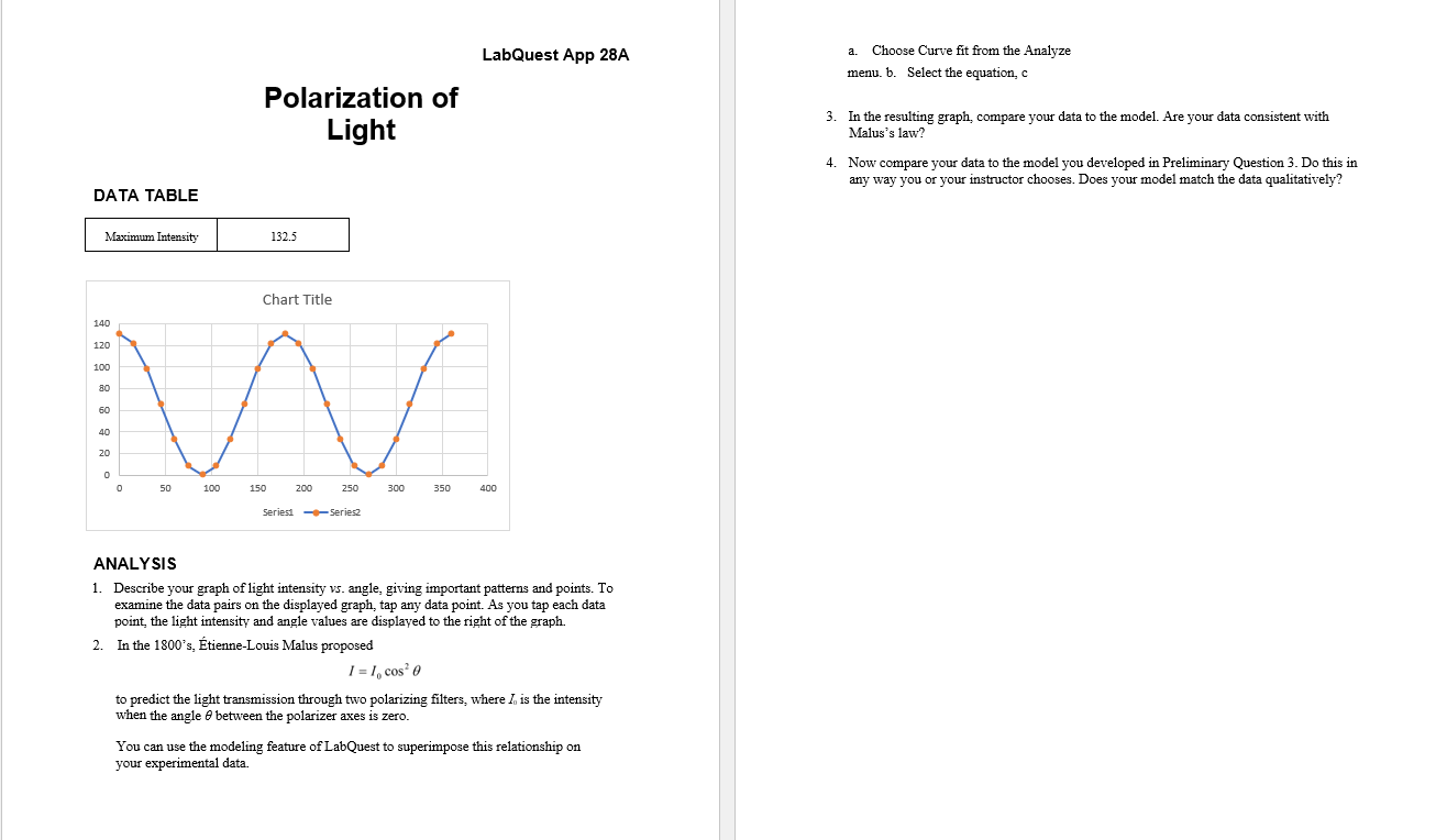 Solved a. LabQuest App 28A Choose Curve fit from the Analyze | Chegg.com