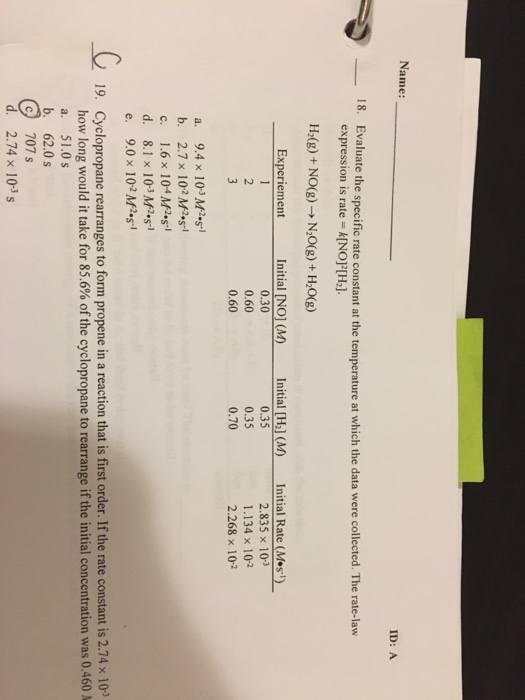 Solved Evaluate the specific rate constant at the | Chegg.com