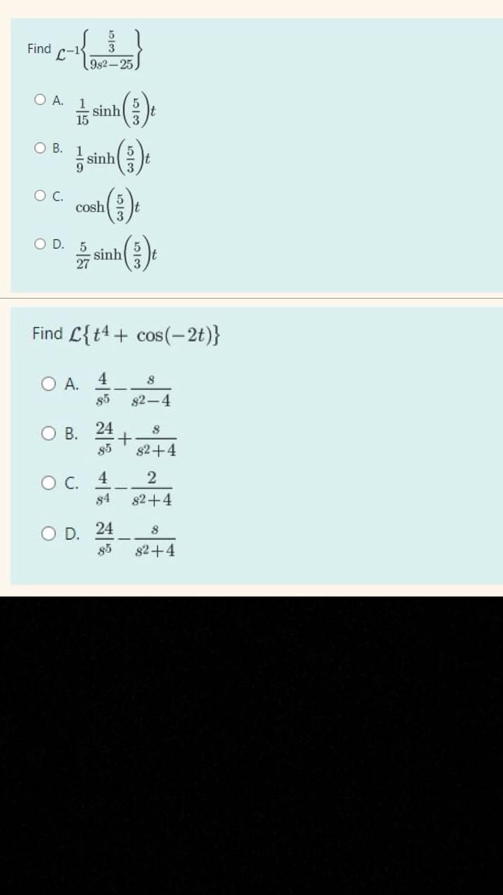 Solved Find L-1-51 (82+7) OA.sin√/7t OB./cos7t O C. -5 sin | Chegg.com