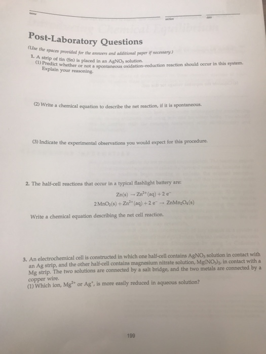 Solved Post-Laboratory Questions (Use the spaces provided | Chegg.com